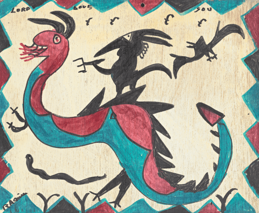 Daily Art: R.A. MILLER's "Black Devil Riding a Dinosaur" - folkartwork